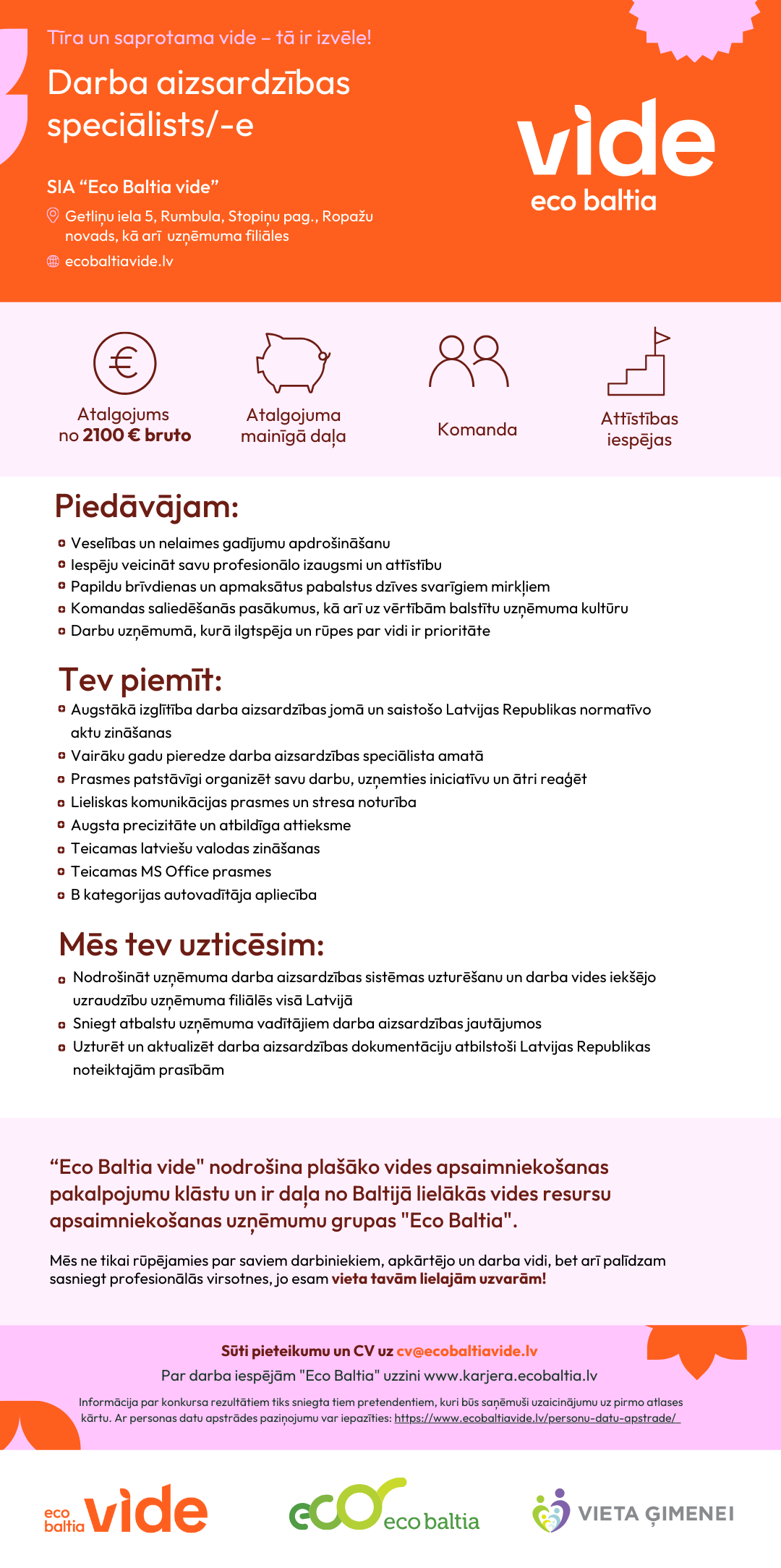 Vakance - Darba aizsardzības speciālists/-e, Eco Baltia vide SIA | CV ...