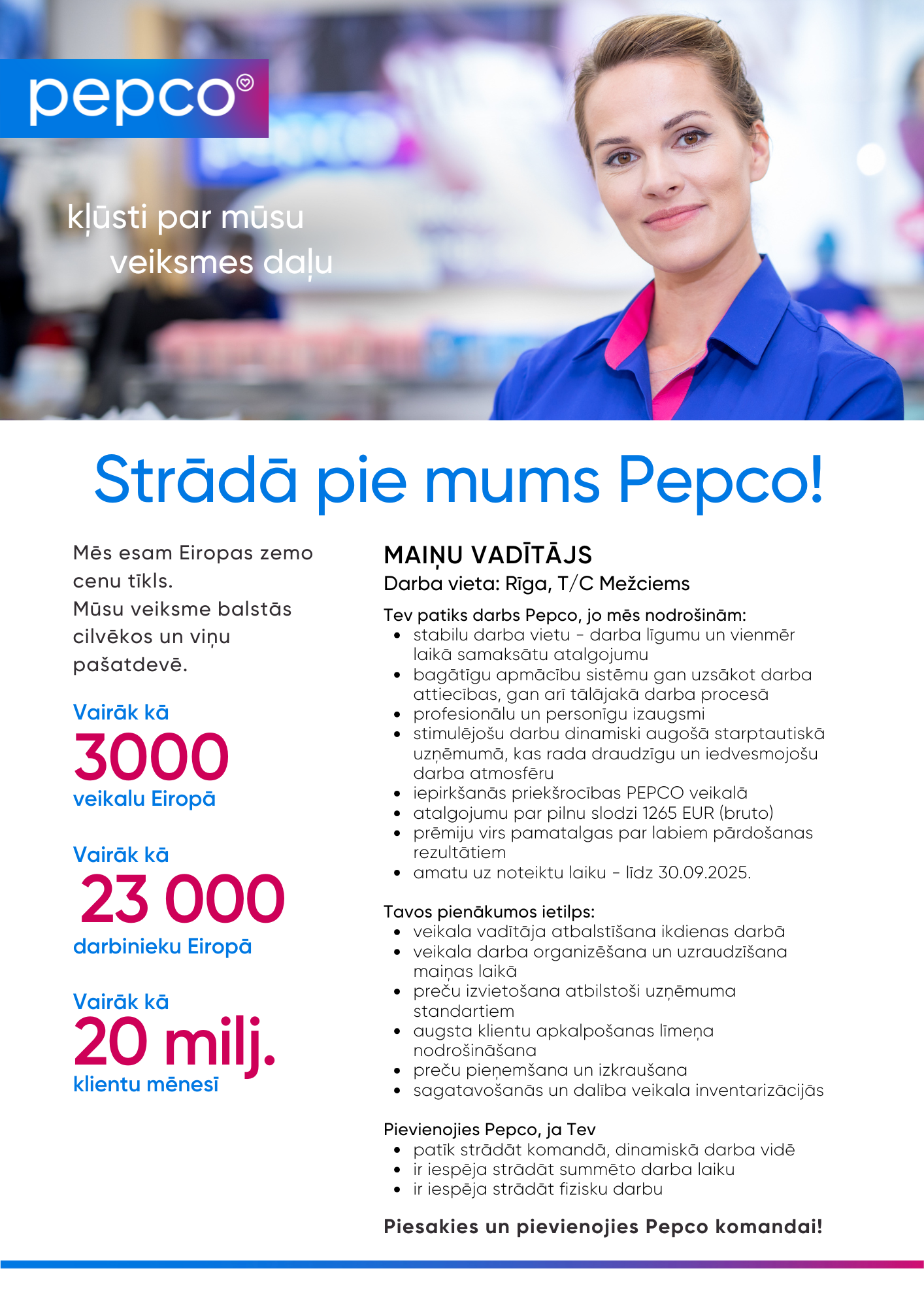 Vakance - Maiņu vadītājs Rīgā, T/C Mežciems (uz noteiktu laiku), Pepco Latvia SIA | CV-Online