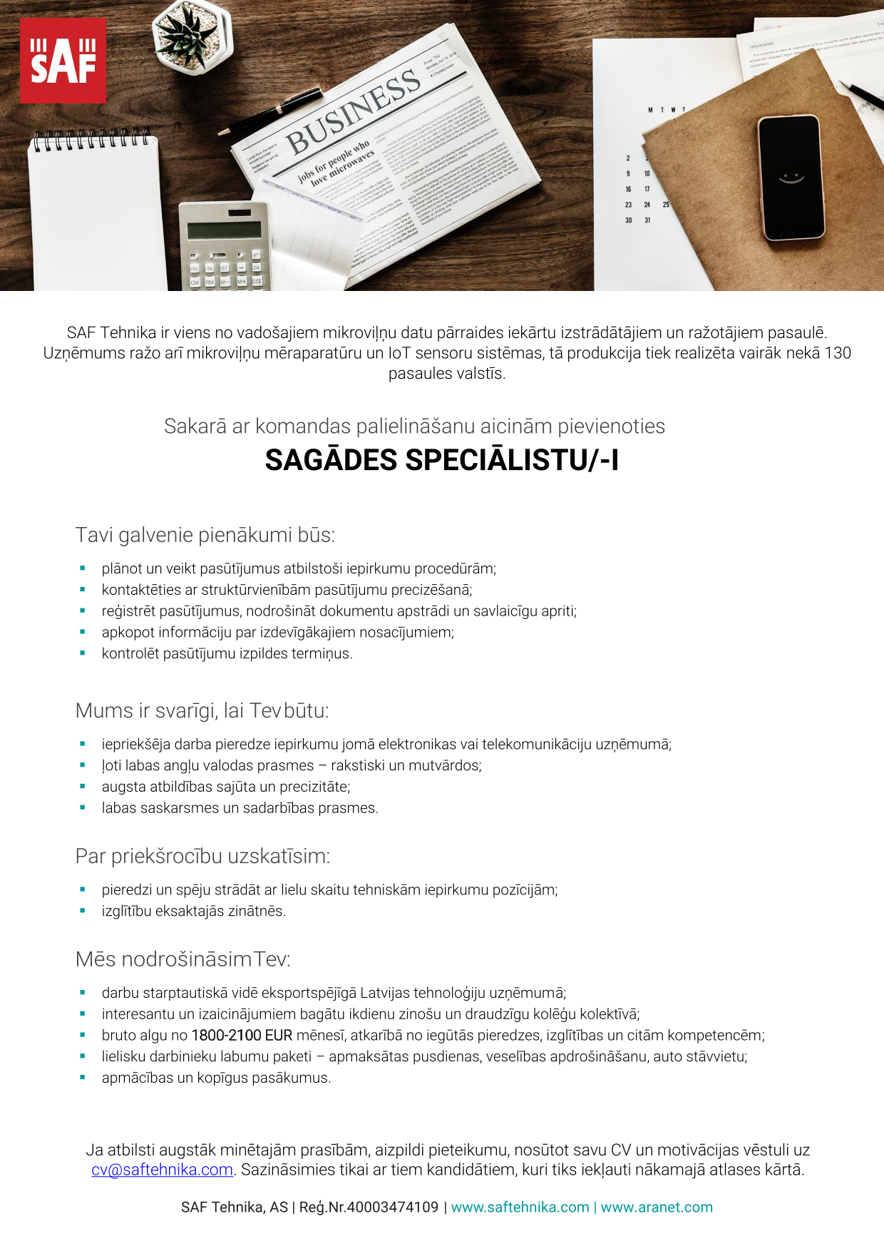 Vakance - Sagādes Speciālists, SAF TEHNIKA AS | CV-Online