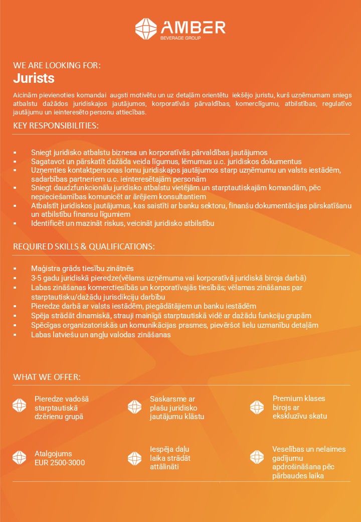 Vakance - Jurists, Amber Beverage Group SIA | CV-Online