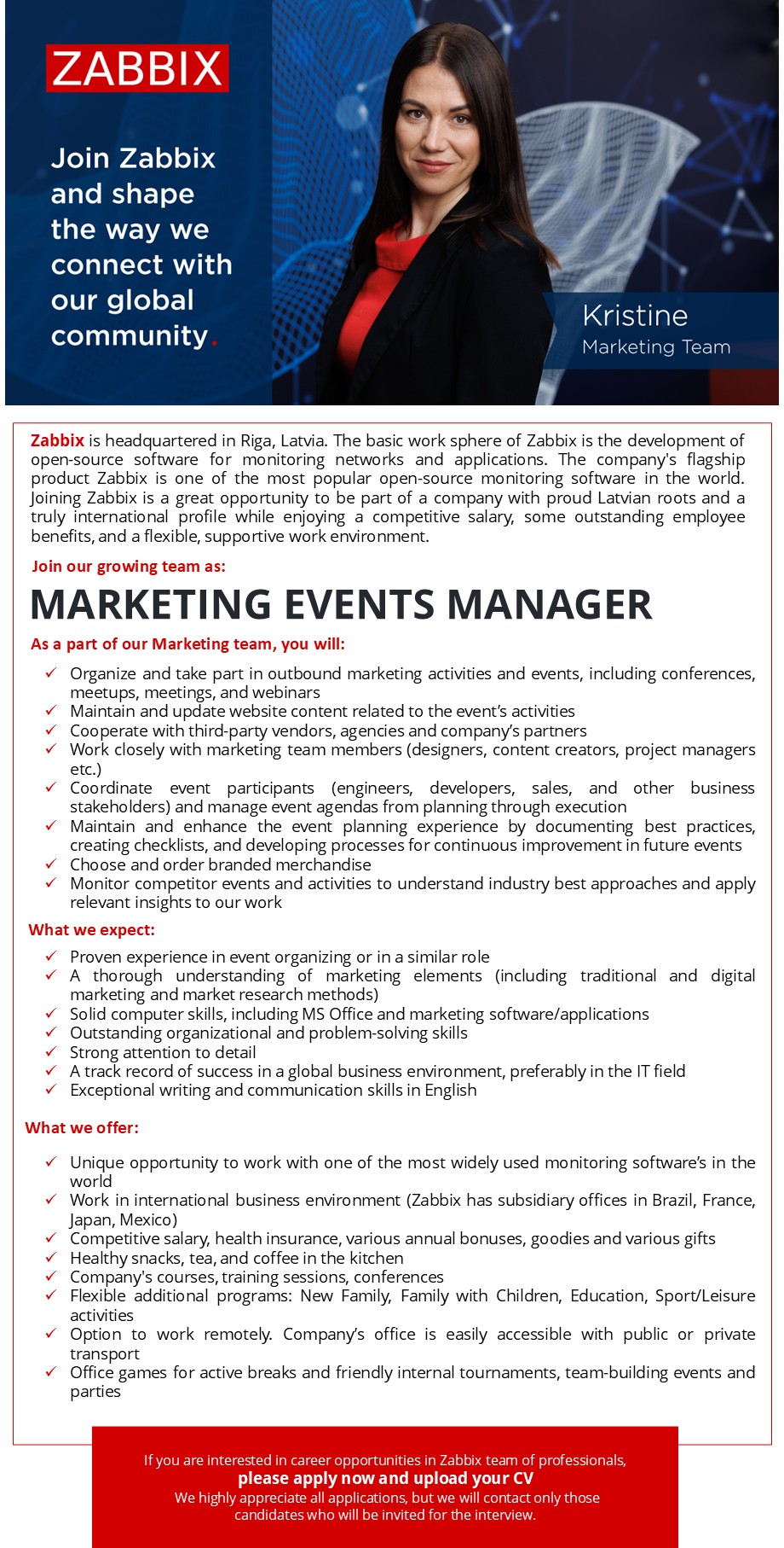 Vakance - Marketing Events Manager, ZABBIX SIA | CV-Online