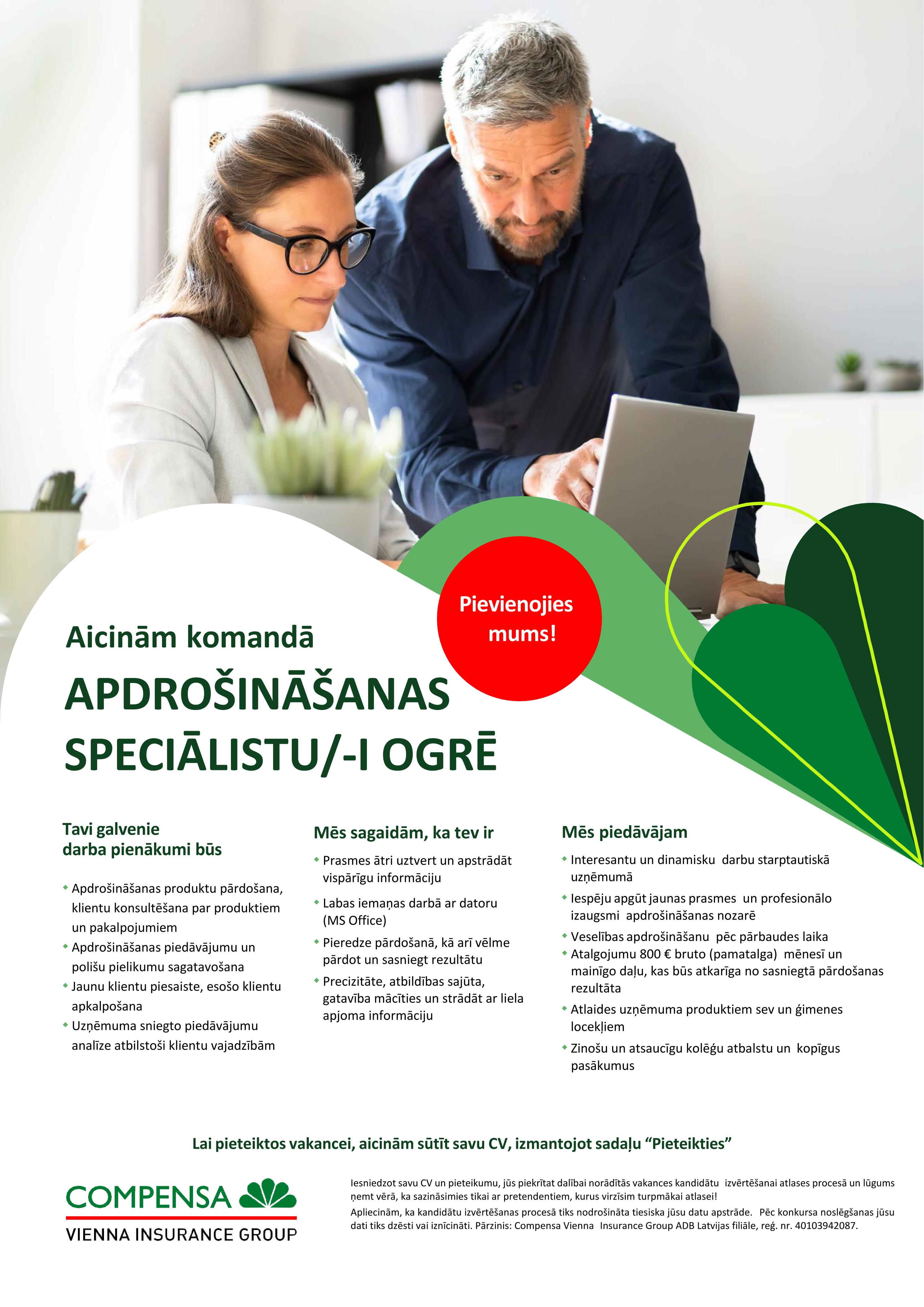 Vakance - Apdrošināšanas speciālists/-e Ogrē, Compensa Vienna Insurance ...