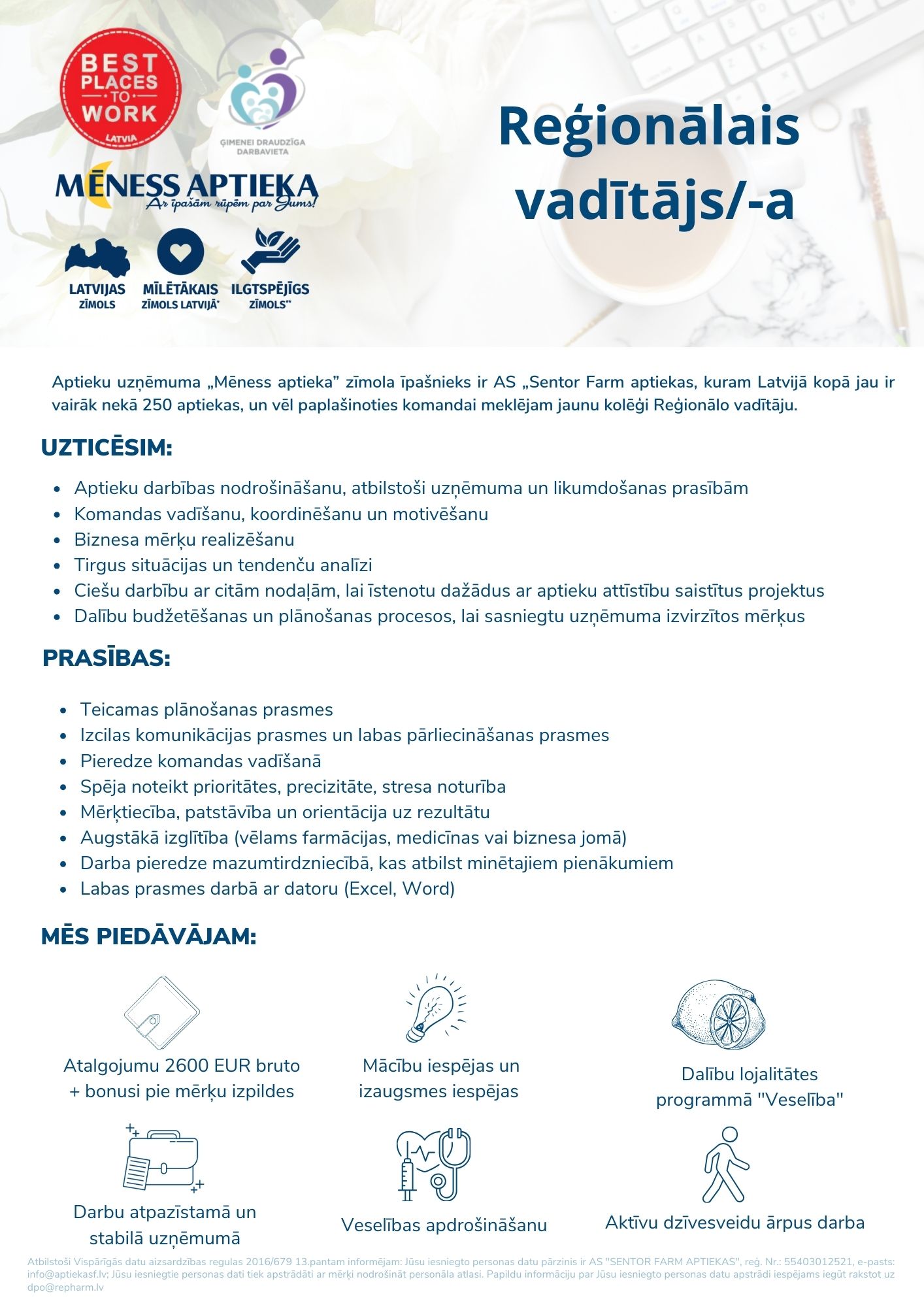 Vakance - Reģionālais vadītājs/-a, Sentor Farm aptiekas AS | CV-Online