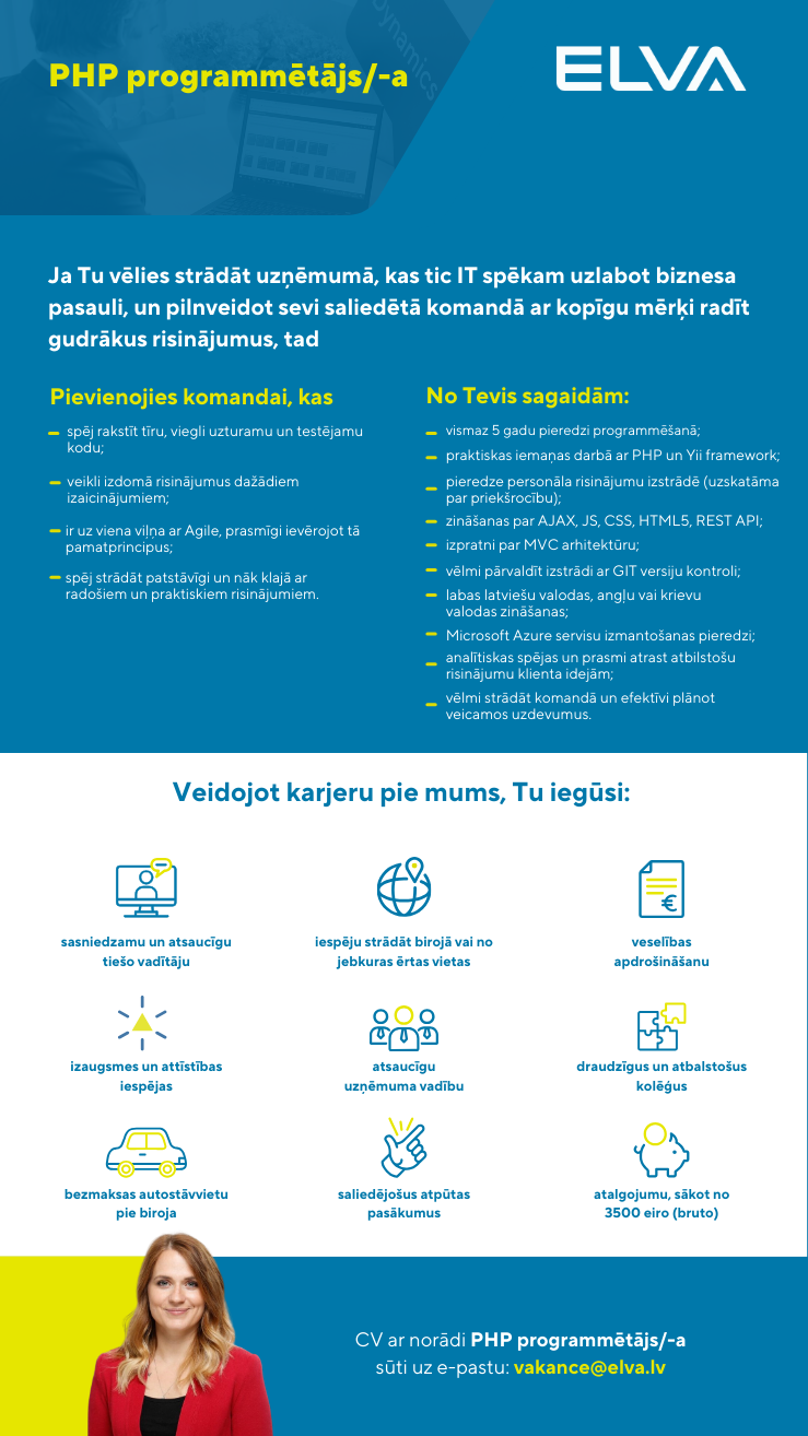 Vakance - PHP Programmētājs, Elva Baltic SIA | CV-Online