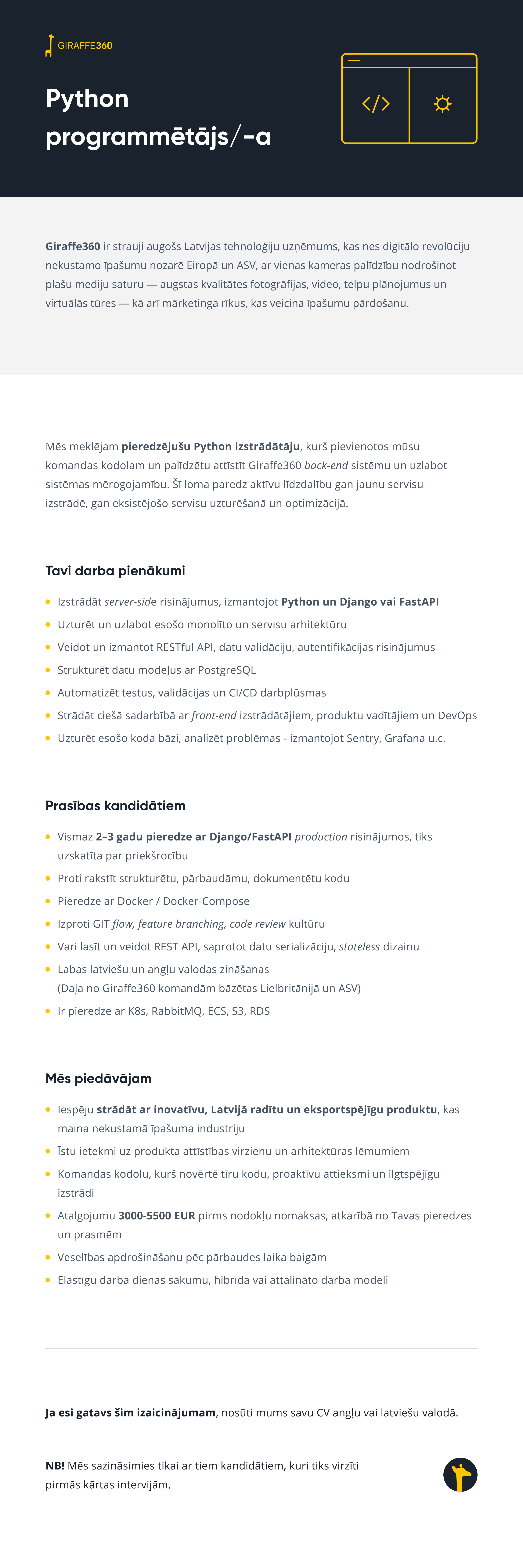Vacancy - Python programmētājs/-a, Giraffe360 SIA | CV-Online
